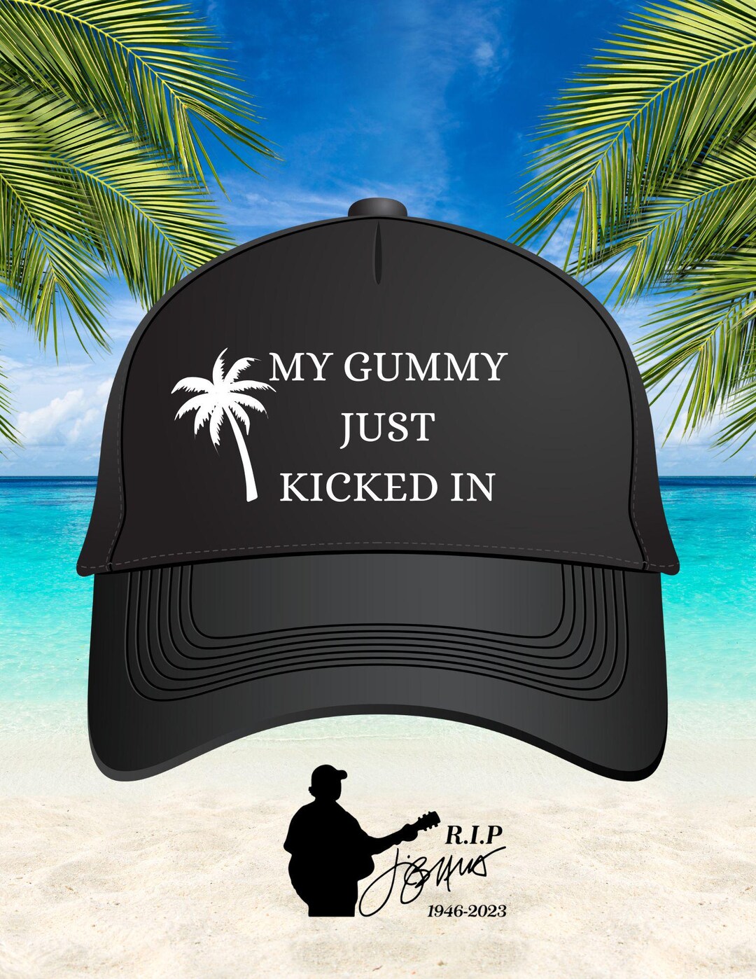 My Gummy Just Kicked in Trucker Hat Jimmy Buffett Black 5 Panel ...