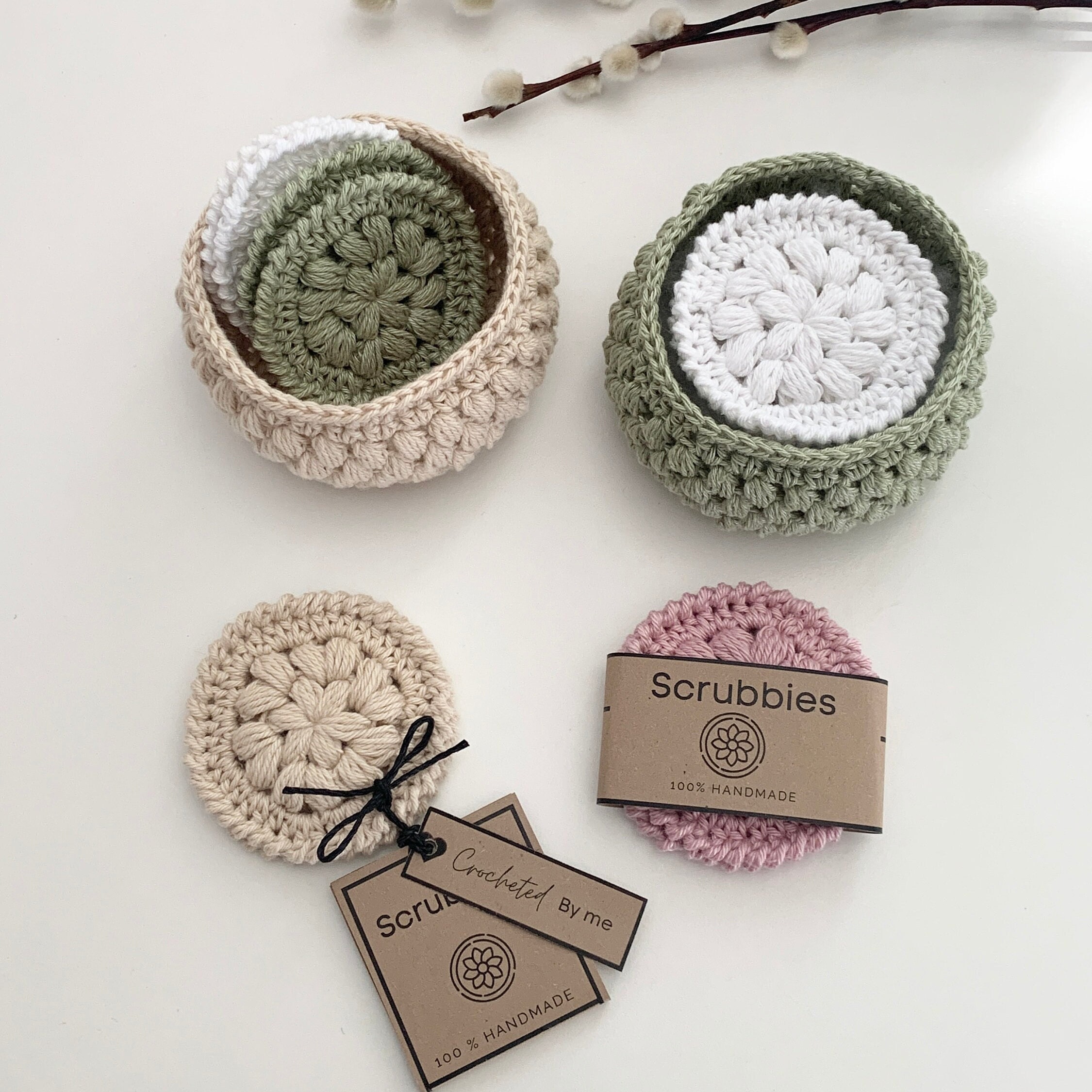 Crochet Pattern + Printable Tags for Scrubbies With Basket & Small Tags ...