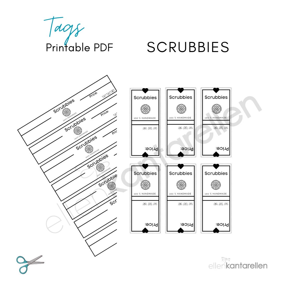 Crochet Pattern + Printable Tags for Scrubbies With Basket & Small Tags ...