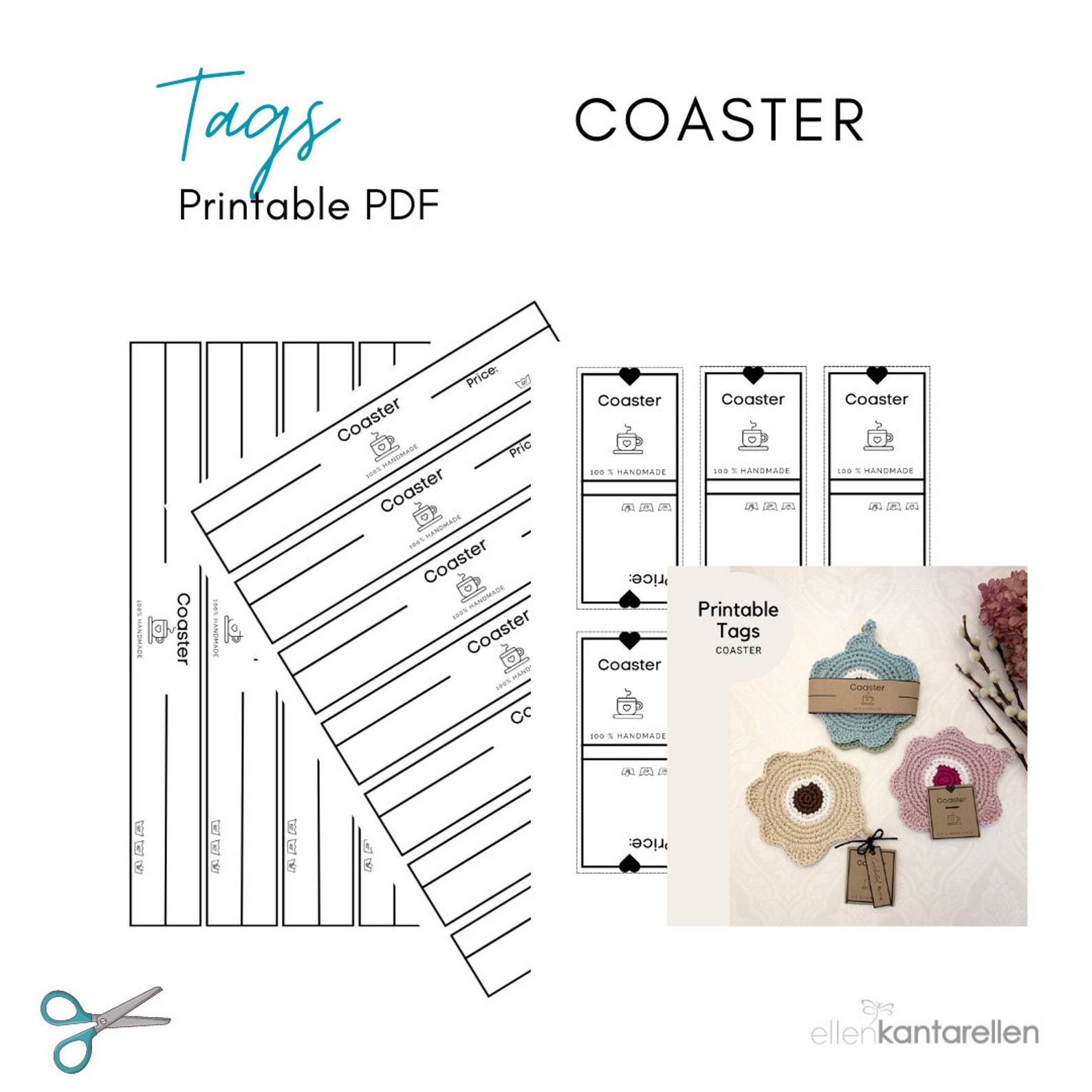 Printable Tags for Coasters & Small Tags "crocheted by Me" - Etsy