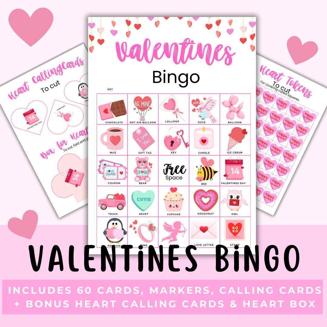 Valentine's Day BINGO, Printable Valentines Game, Classroom, Family ...
