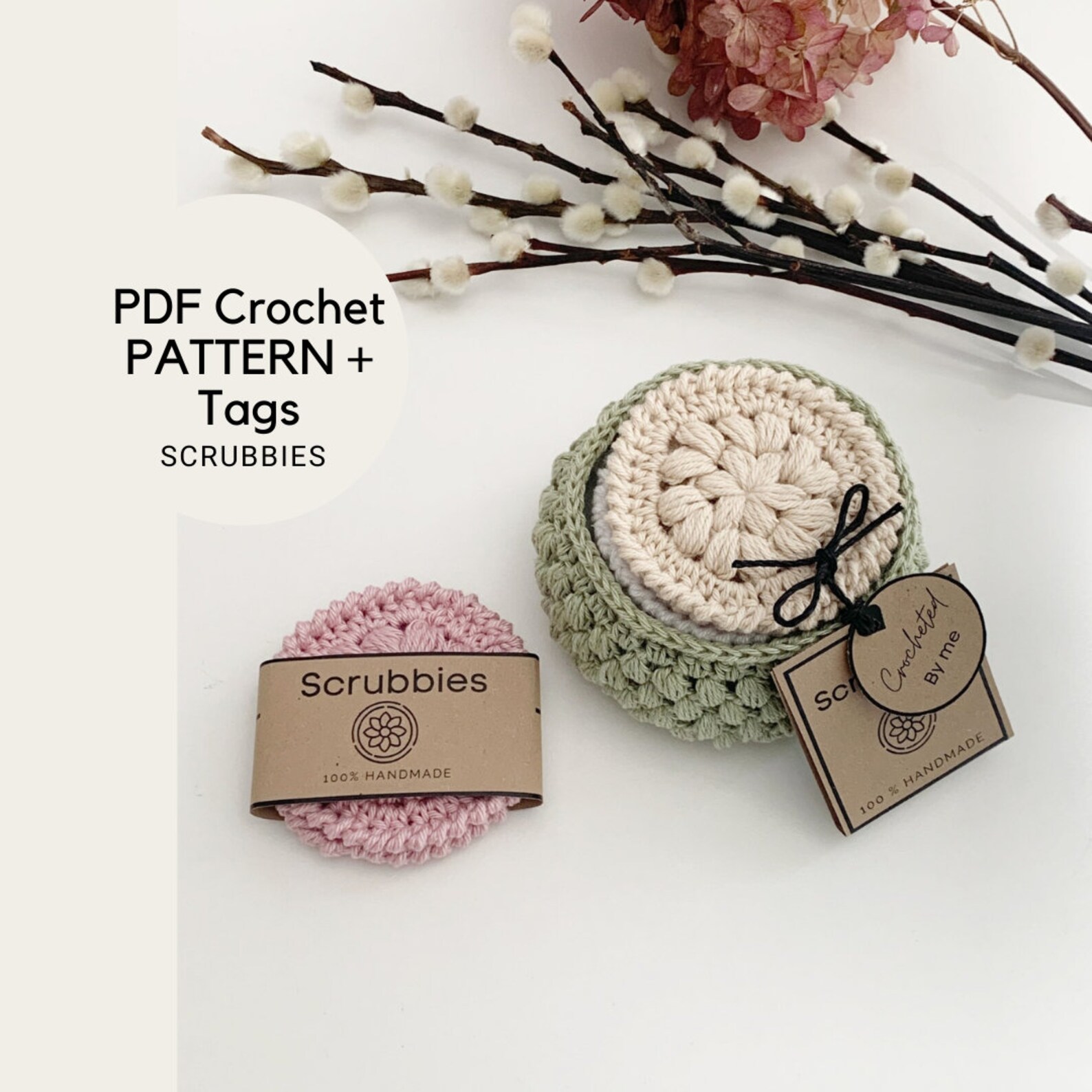 Crochet Pattern Printable Tags for Scrubbies With Basket & Small Tags ...