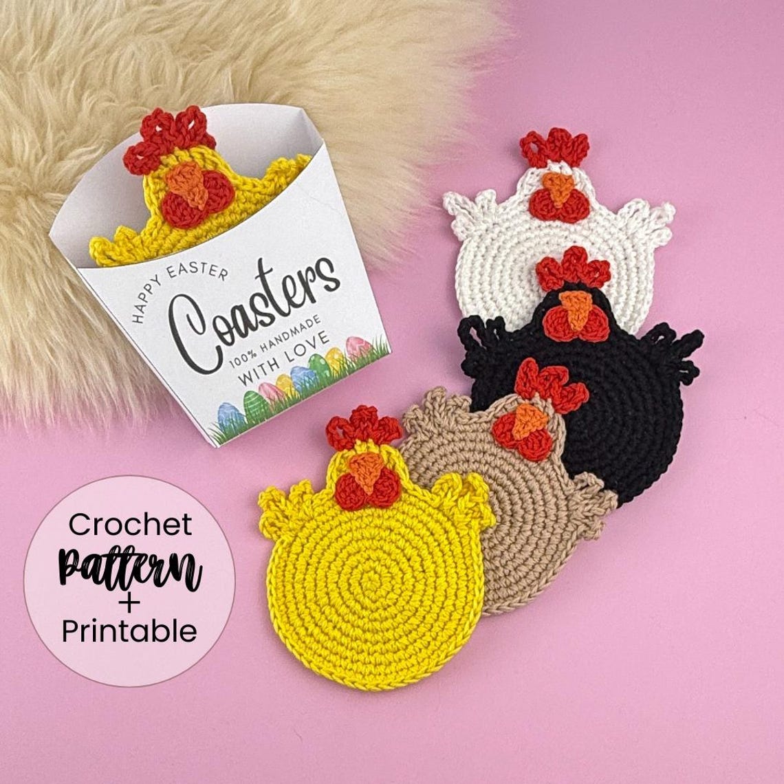 Chicken Coaster Crochet Pattern & Packaging Printable (digital Download ...