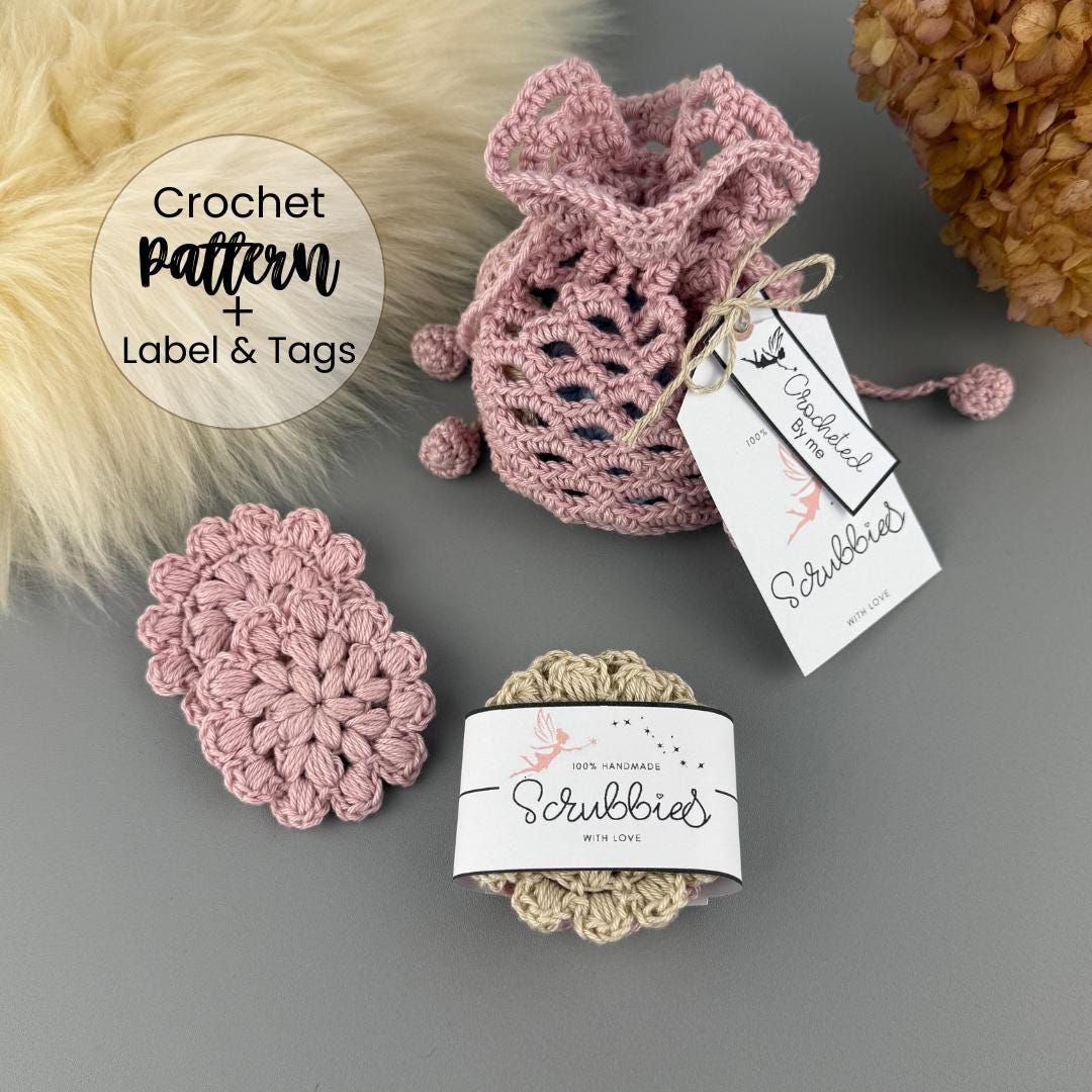 Crochet Pattern + Printable ”fairy” Scrubbie Wrap Labels and Tags - Etsy