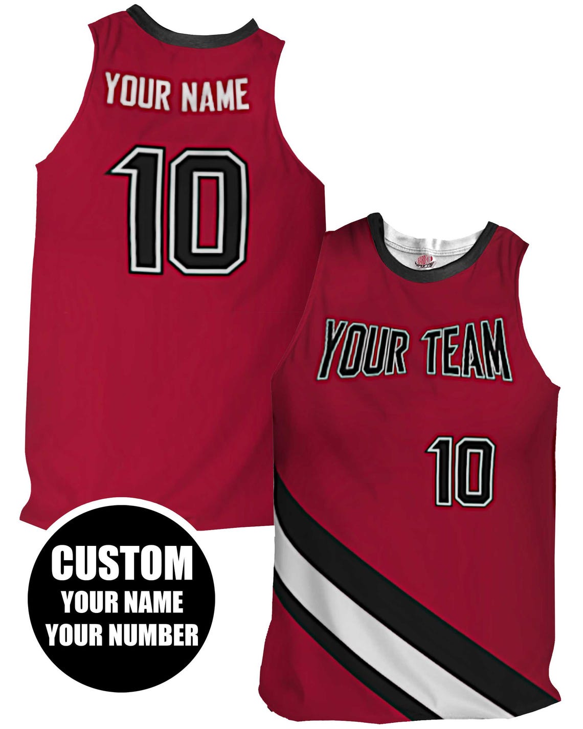 Scarlet Red, Black and White Custom Basketball Jersey, 3 Color Angle ...
