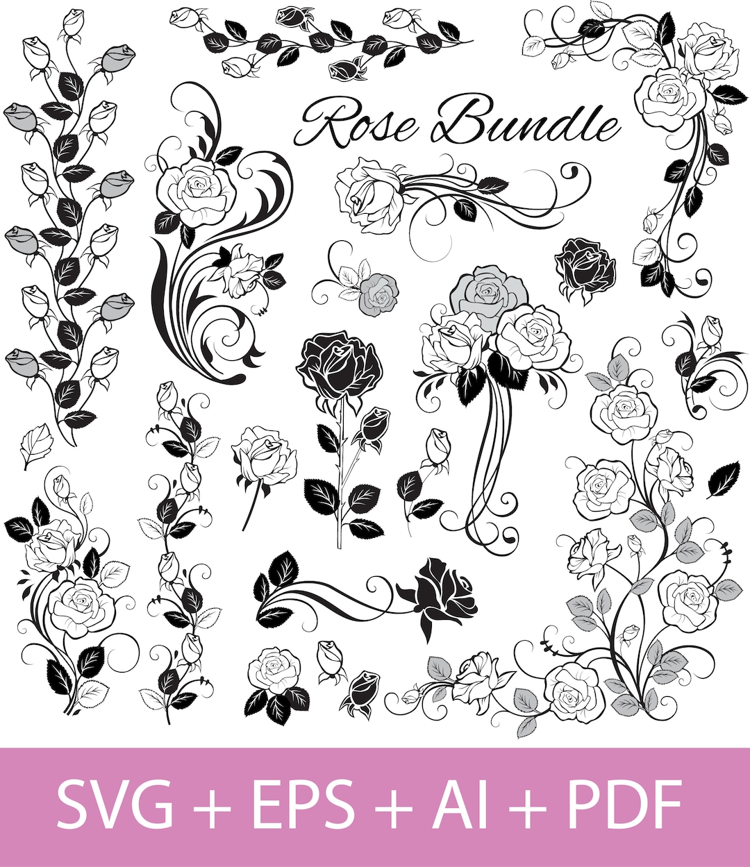 Rose Bundle SVG | Rose Vector | Vector Flower | Cricut and Silhouette ...