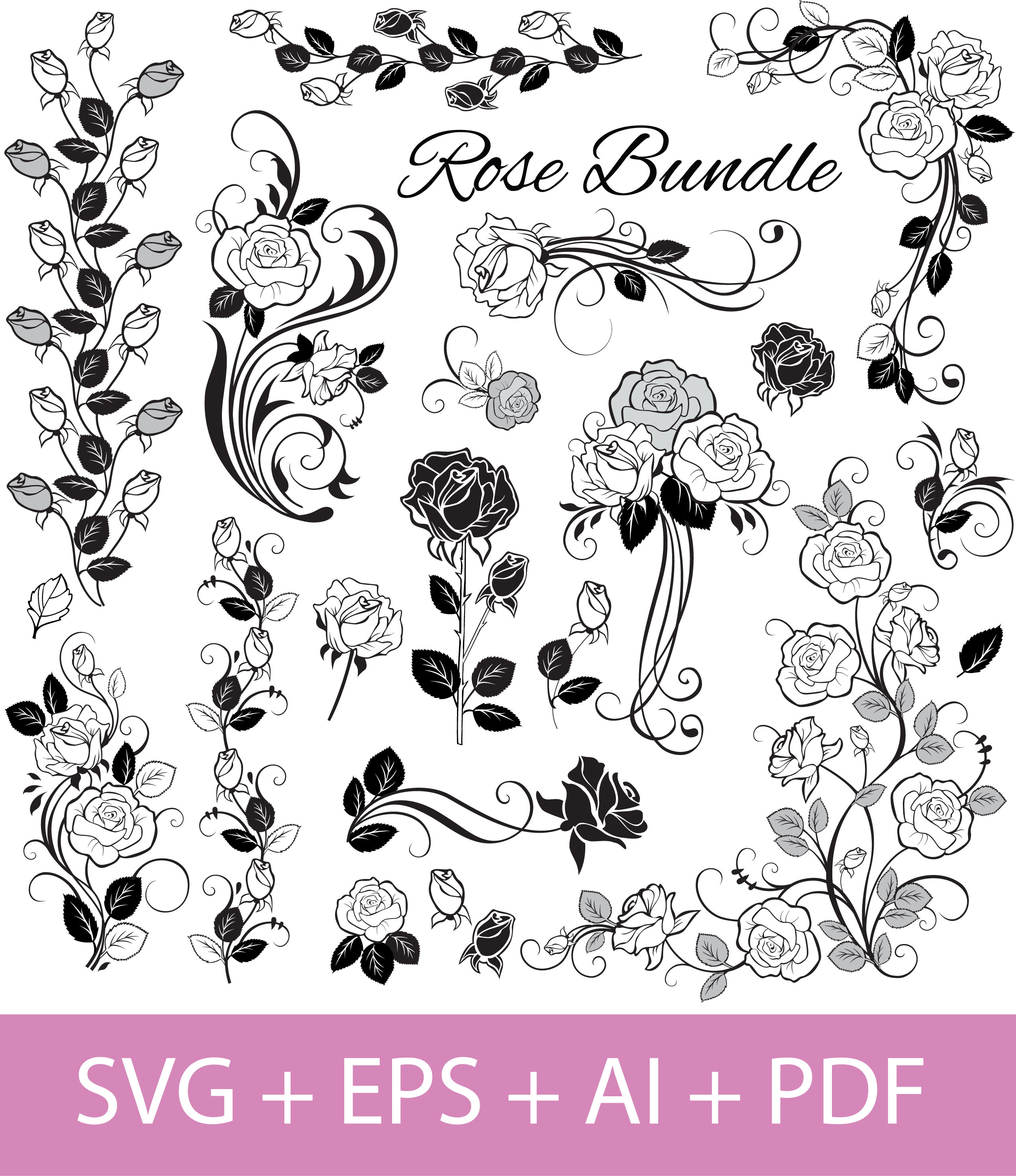 Rose Bundle SVG | Rose Vector | Vector Flower | Cricut and Silhouette ...