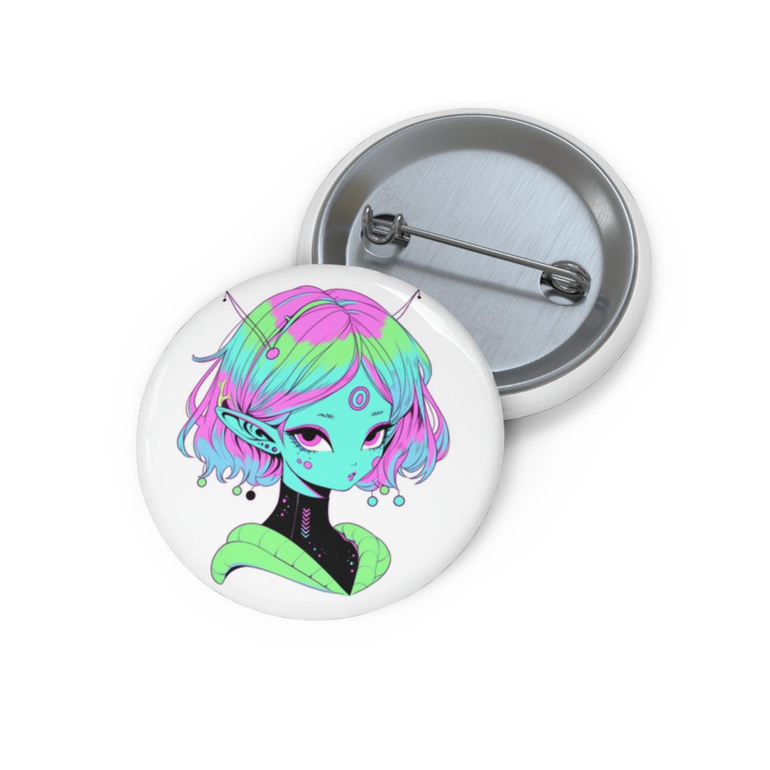 Galactic Glam: Vibrant Alien Girl Pin Buttons - Etsy