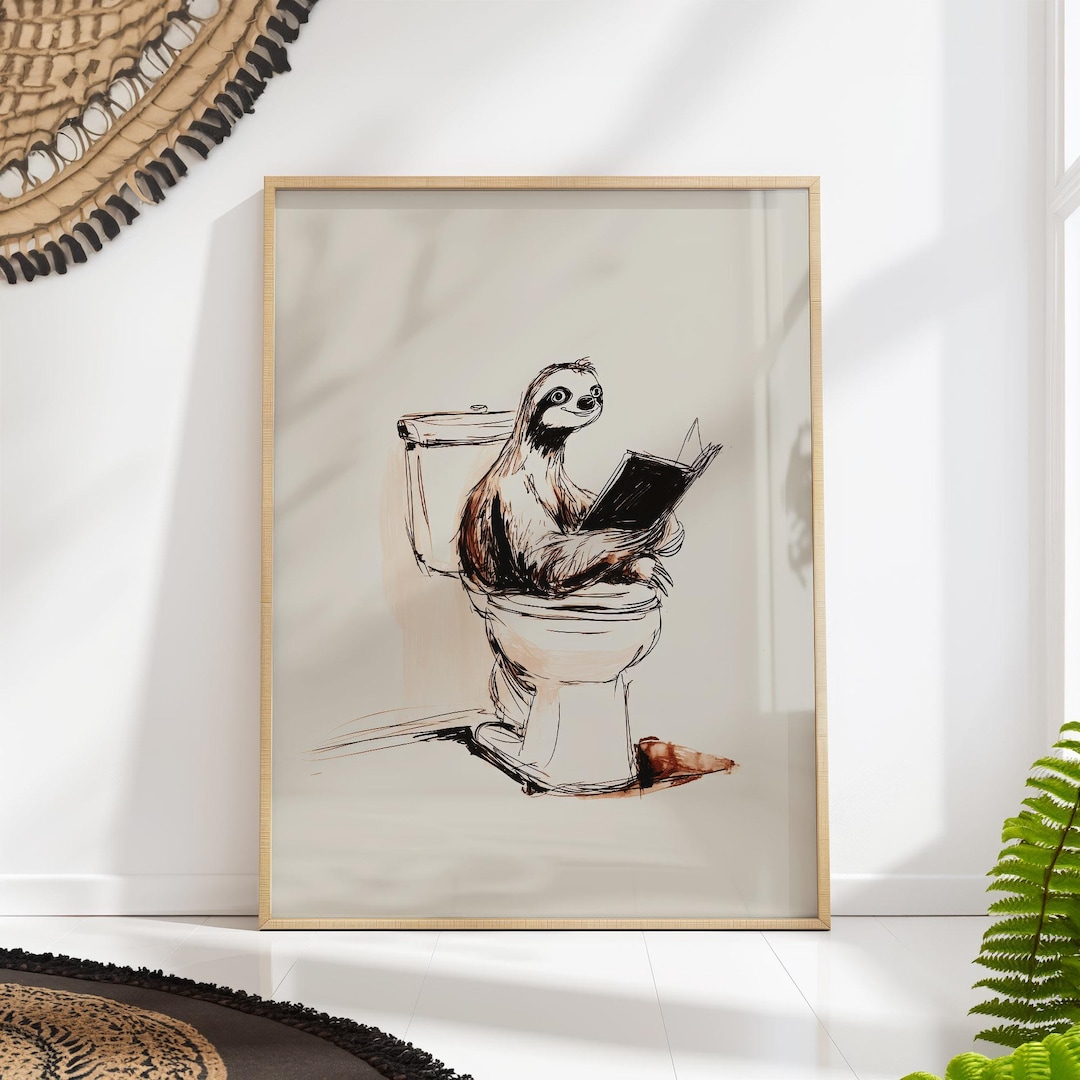 Sloth Bathroom Art Print — A Witty Minimalist Drawing of a Sloth ...