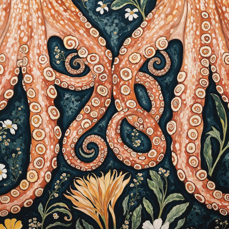 William Morris Octopus Wall Art - Botanical Marine Life Print for ...