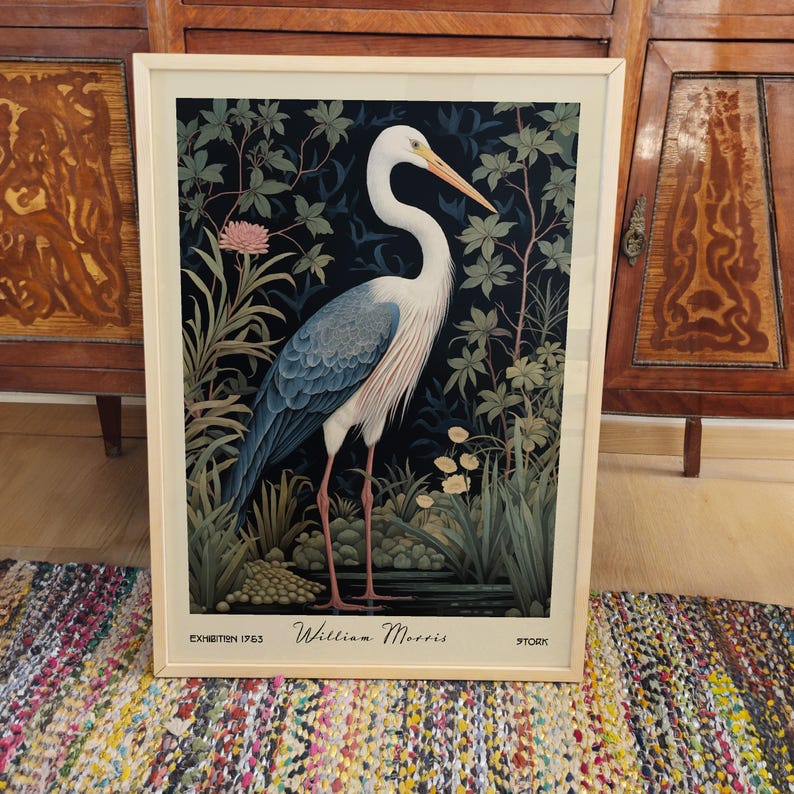 William Morris Stork Print, Arts and Crafts Bird Illustration, Vintage ...