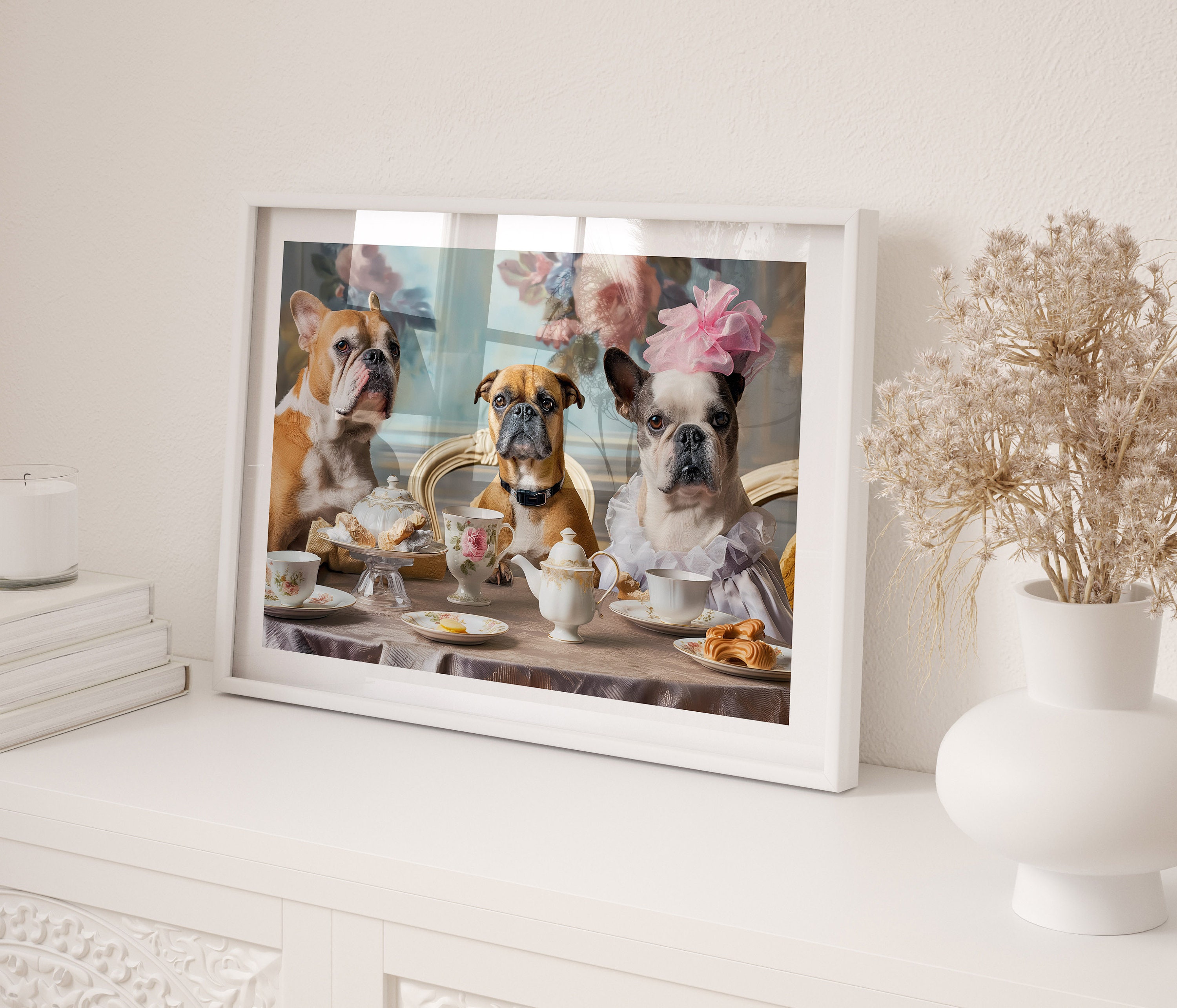 Dog Tea Party Print Boxer and Bulldogs in Fancy Dress Wall Art PRINTED ...