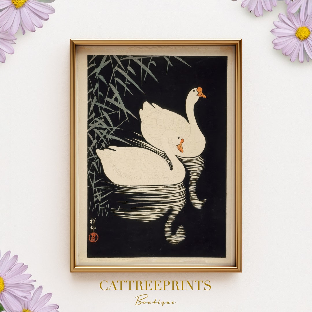 Japanese Swans Print Bird Art Japandi Decor Signed Ohara Koson ...