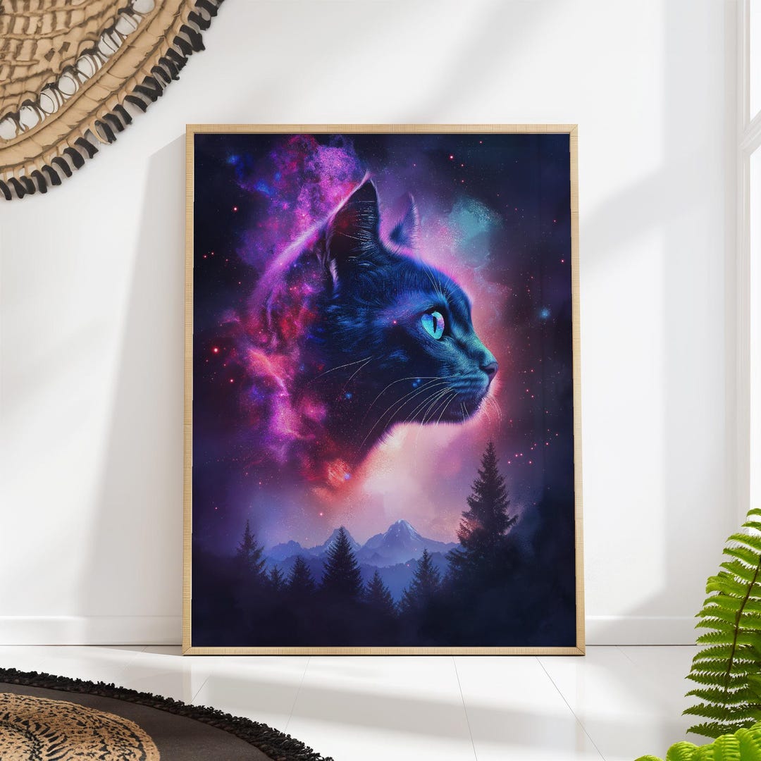 Galaxy Cat Art Print: Cosmic Nebula Feline Poster - Etsy