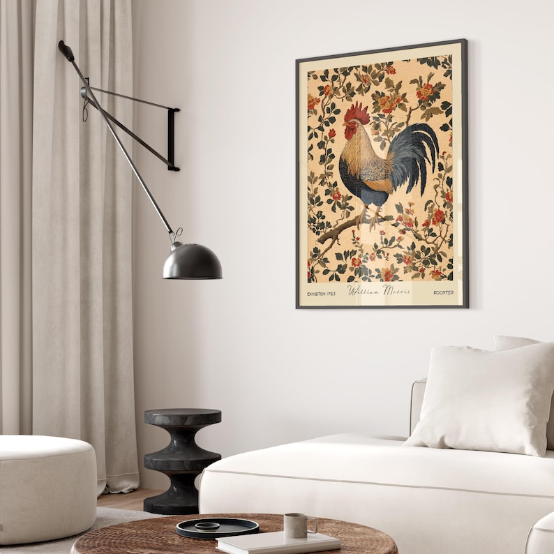 William Morris Rooster Print Vintage Farmhouse Art Floral Bird Wall ...