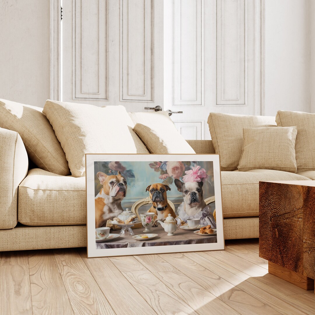 Dog Tea Party Print Boxer and Bulldogs in Fancy Dress Wall Art ...