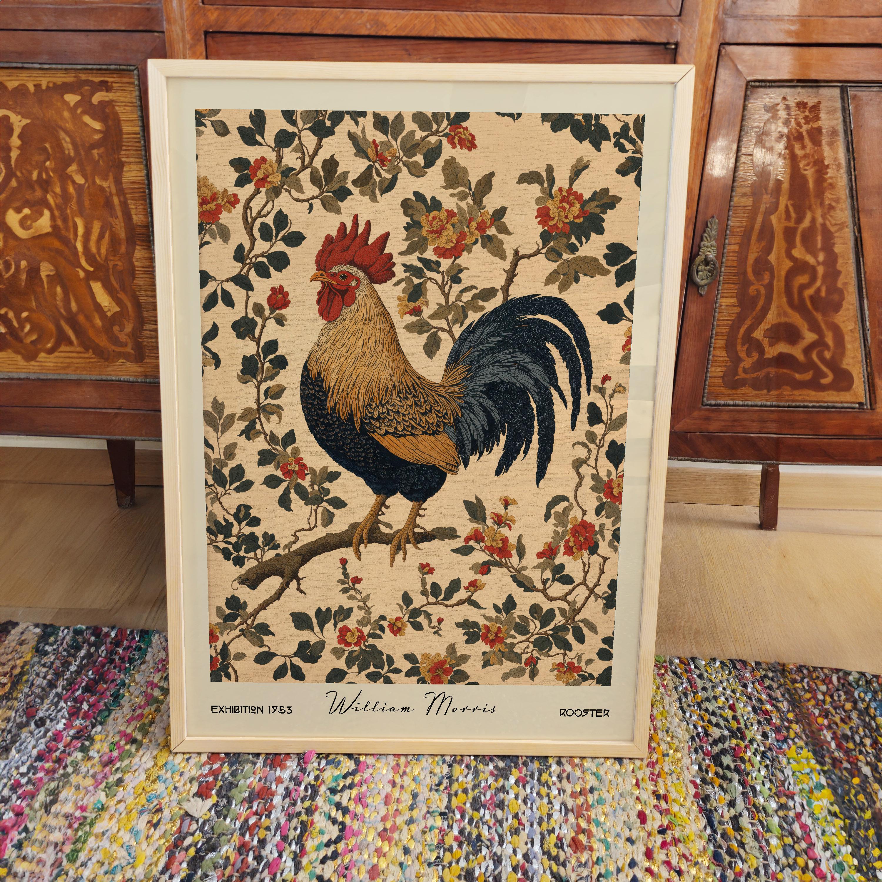 William Morris Rooster Print Vintage Farmhouse Art Floral Bird Wall ...