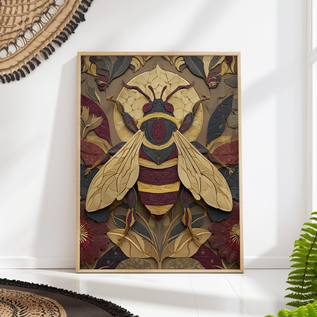 Bee Mid Century Poster, Abstract Honeybee Wall Art, Modern Boho Print ...