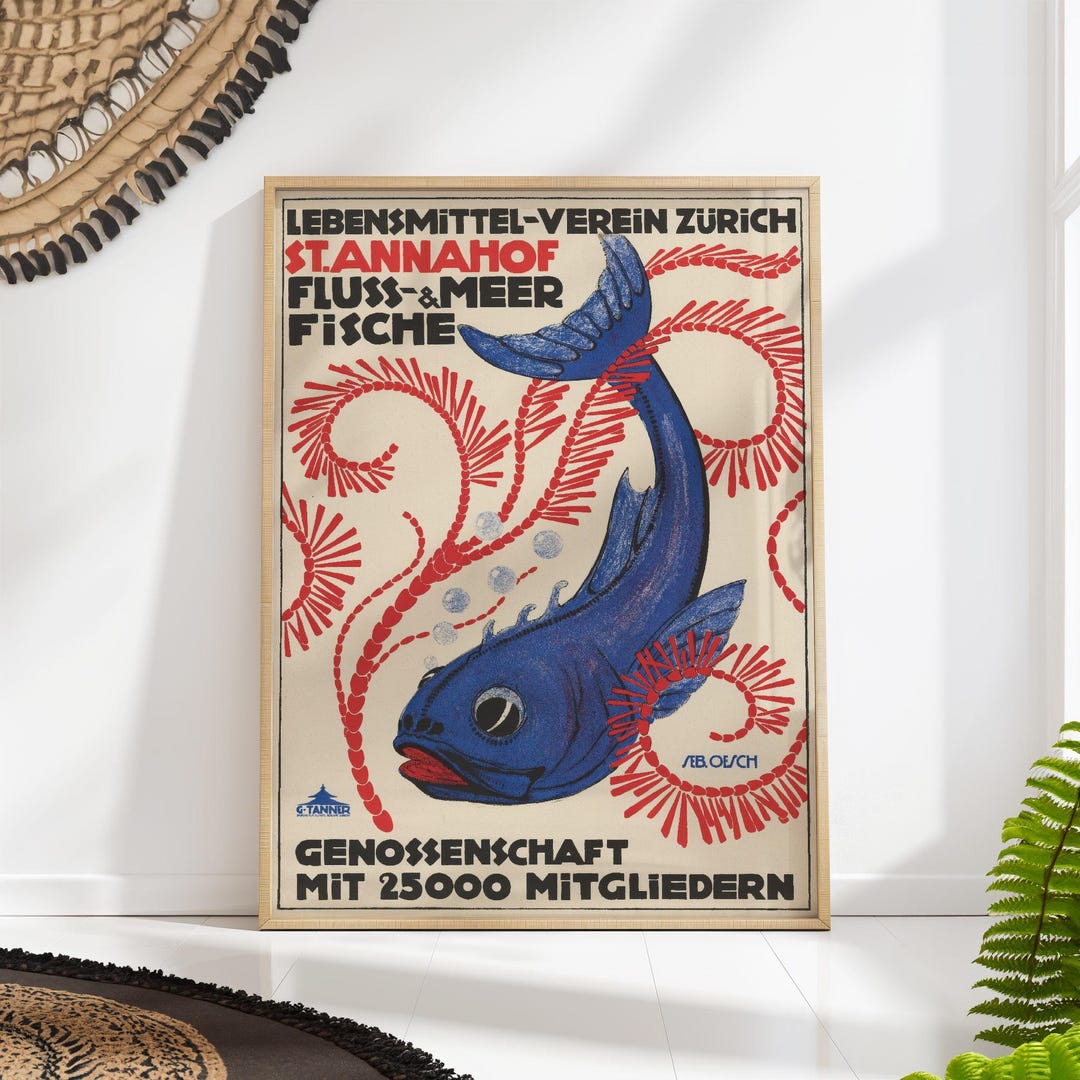 Vintage Fish Market Poster, Koi Fish Advertising Print, Retro Animal ...