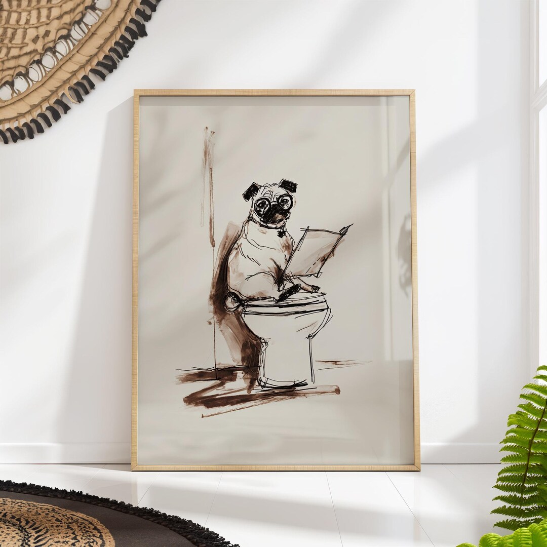 Pug Bathroom Art Print – Funny Toilet Wall Decor - Etsy