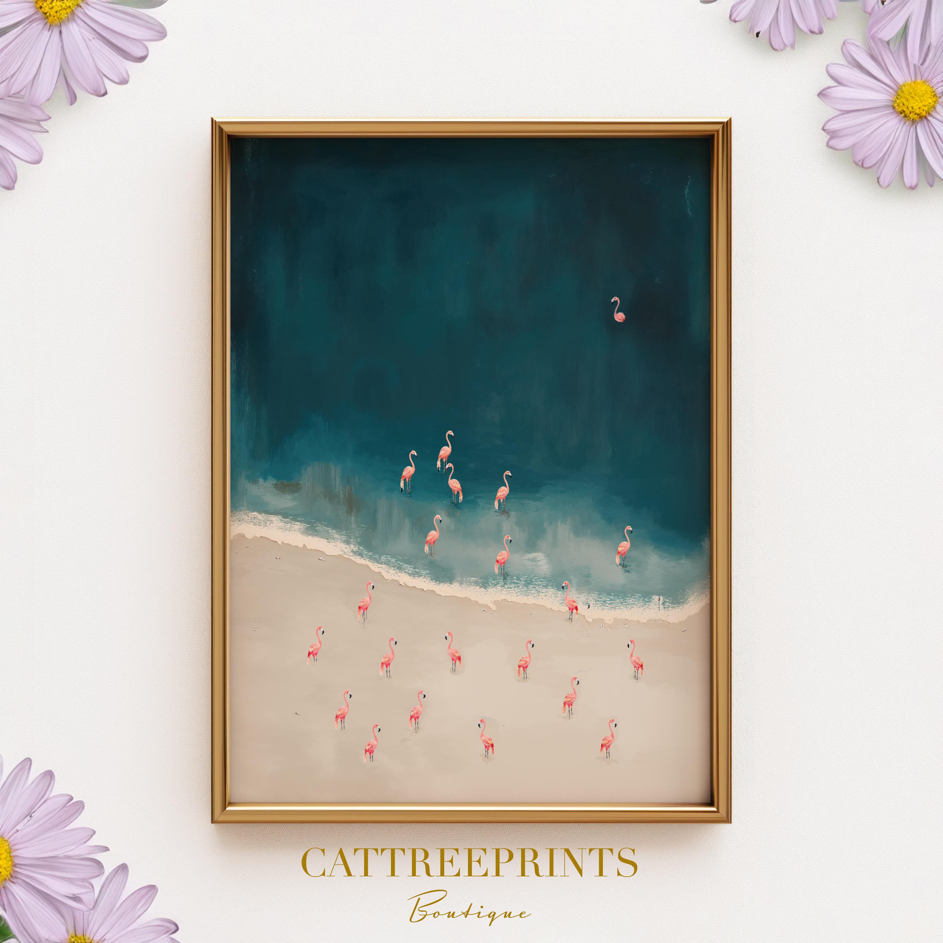 Minimalist Flamingo Beach Art Print - Tropical Coastal Wall Decor ...