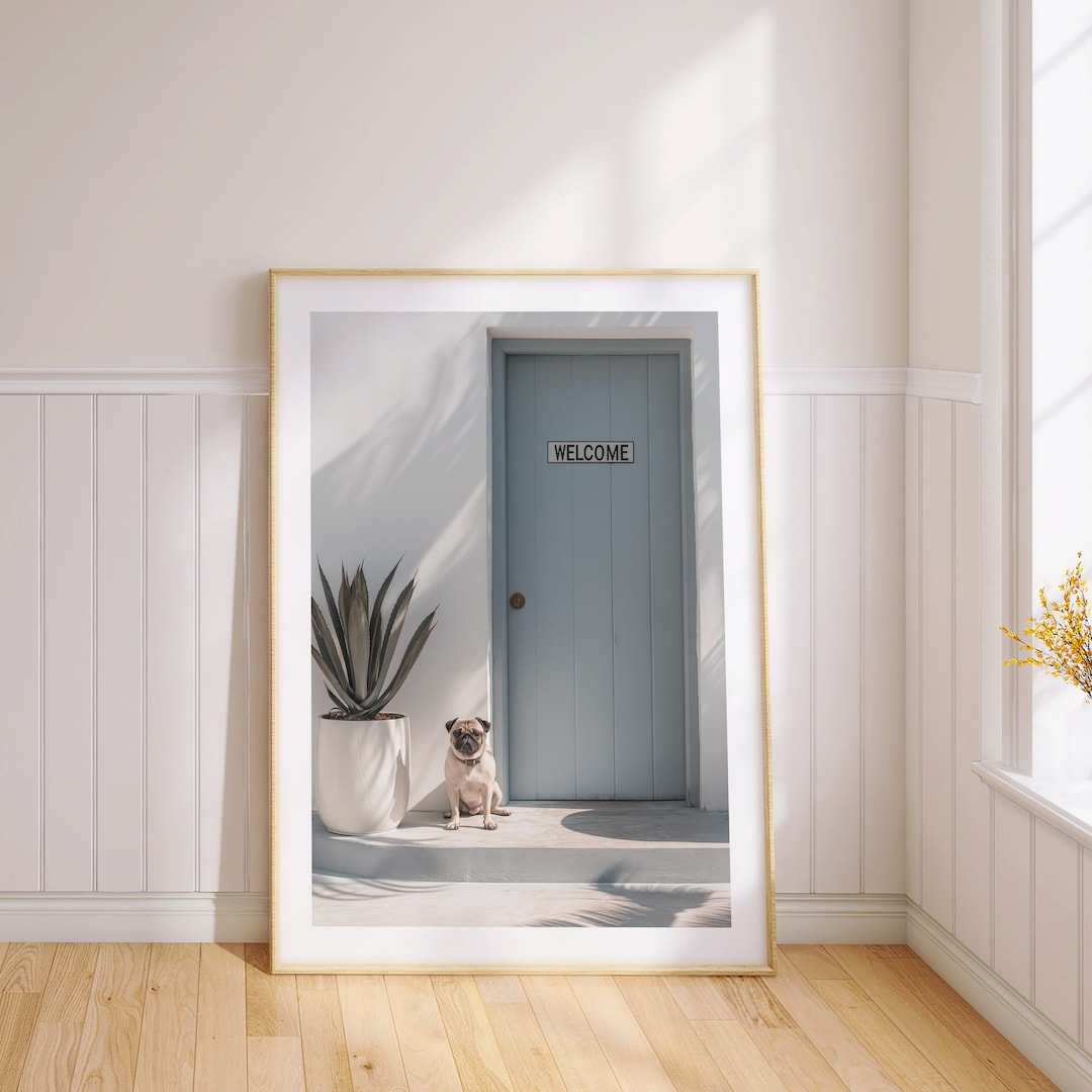 Pug Dog Welcome Print Pet Lover Home Decor Cute Animal Entrance Photo ...