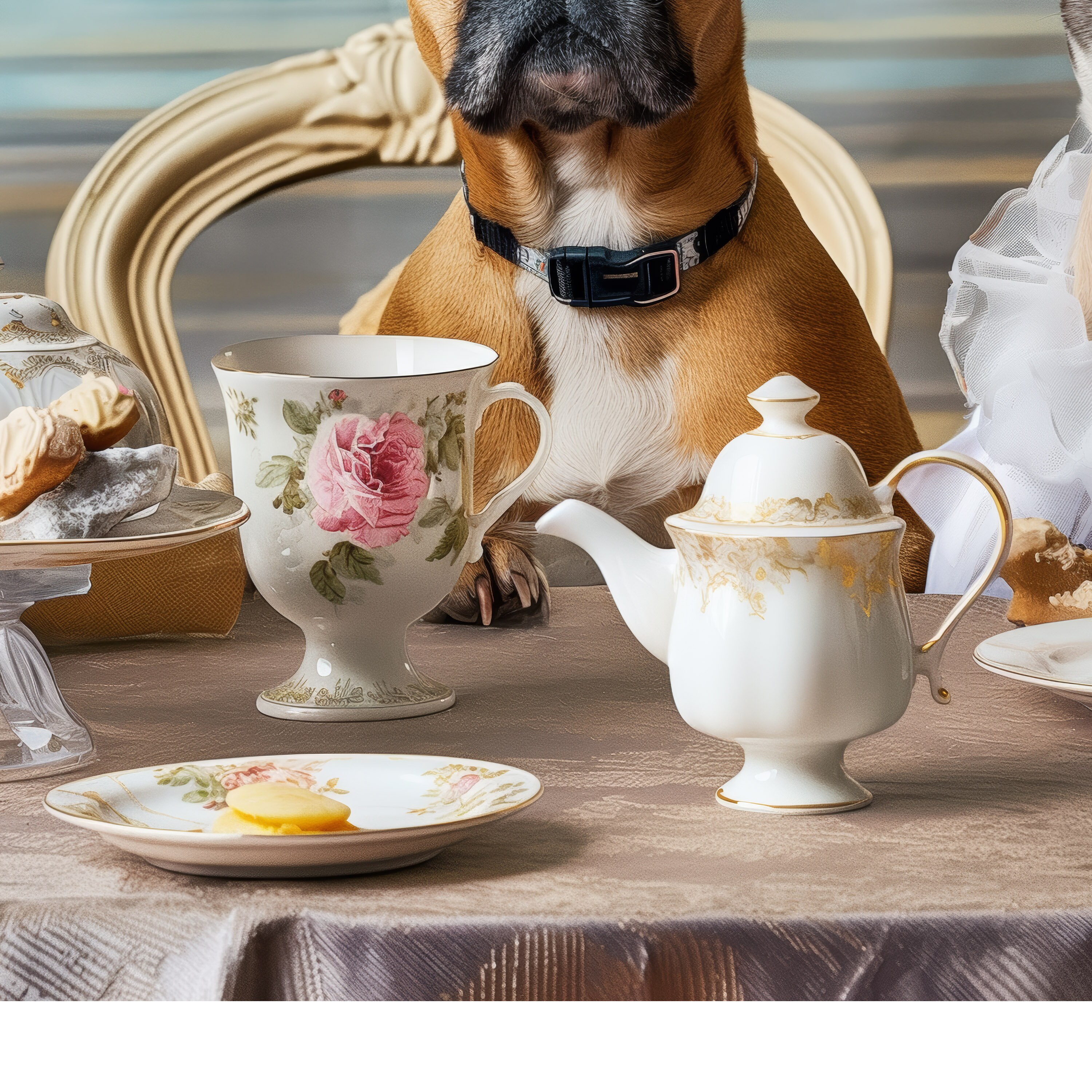 Dog Tea Party Print Boxer and Bulldogs in Fancy Dress Wall Art PRINTED ...