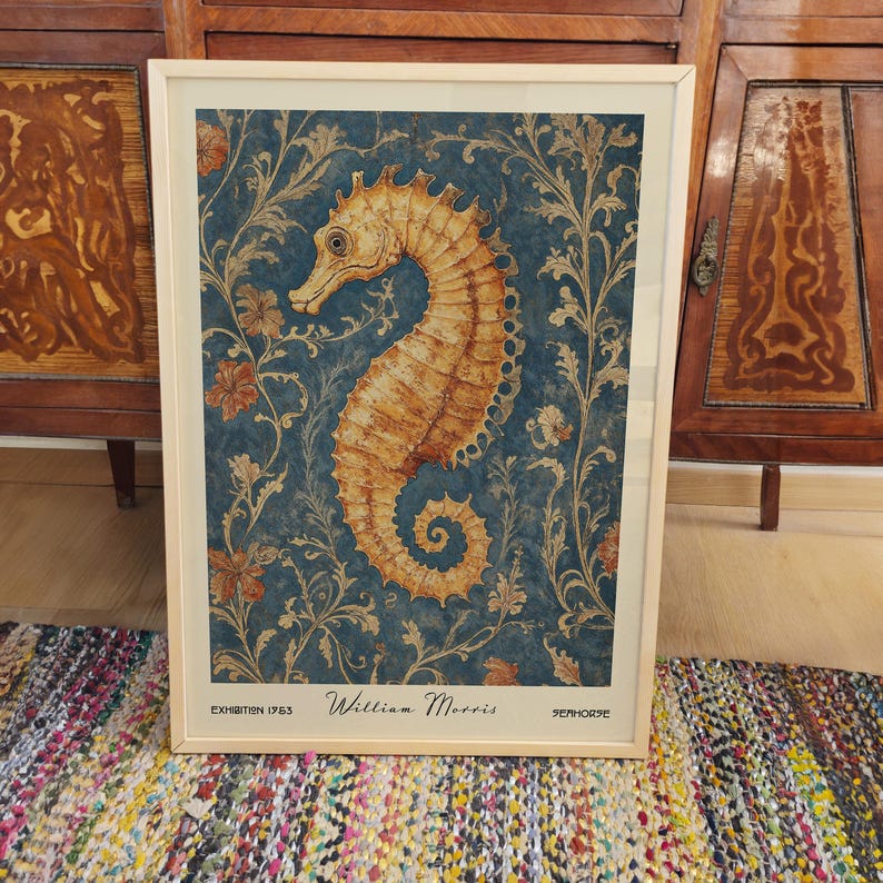 William Morris Seahorse Print, Vintage Ocean Wall Art, Nautical Nature ...