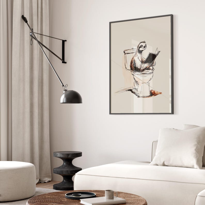 Sloth Bathroom Art Print — A Witty Minimalist Drawing of a Sloth ...