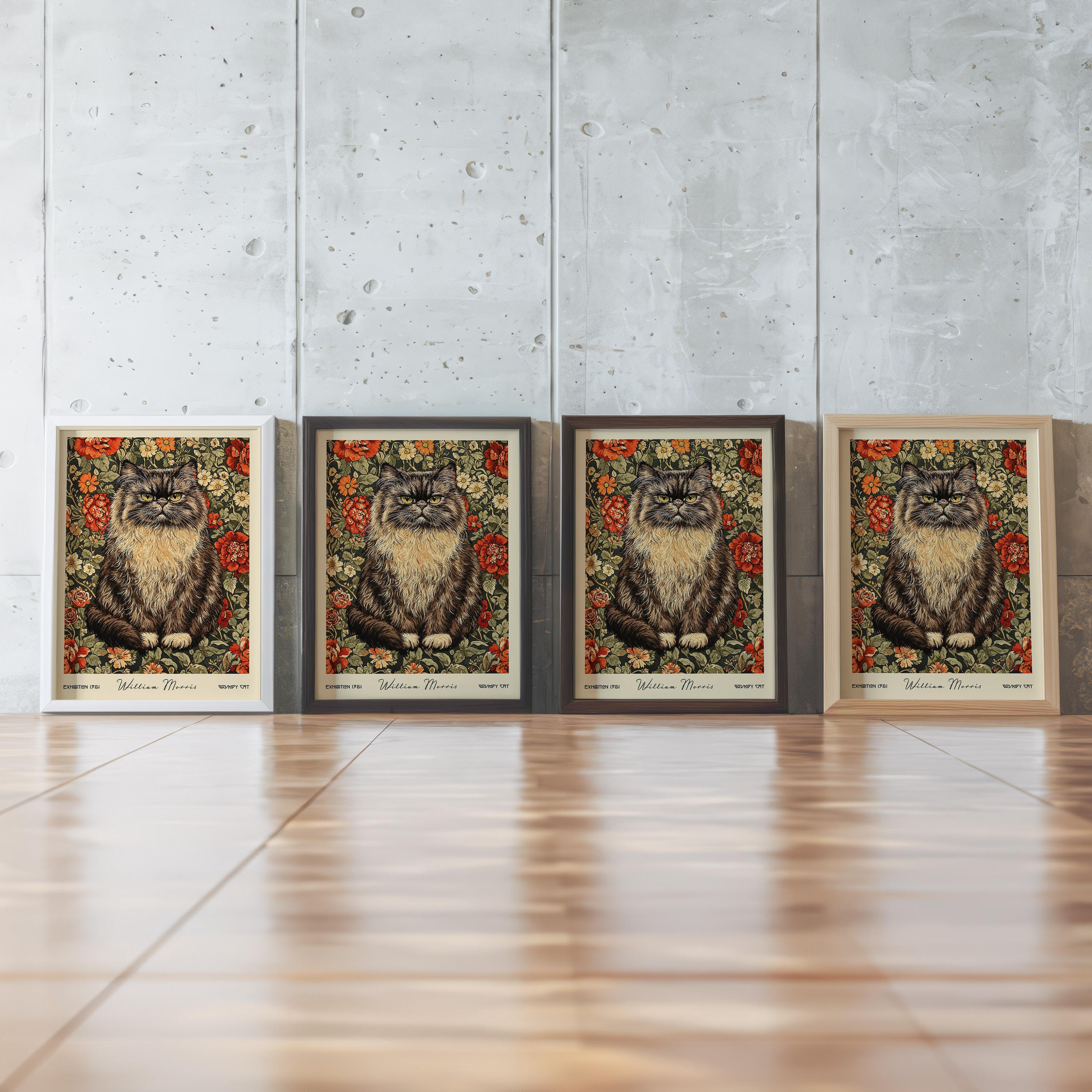 William Morris Grumpy Cat Art Print Floral Poster Vintage Animal Decor ...