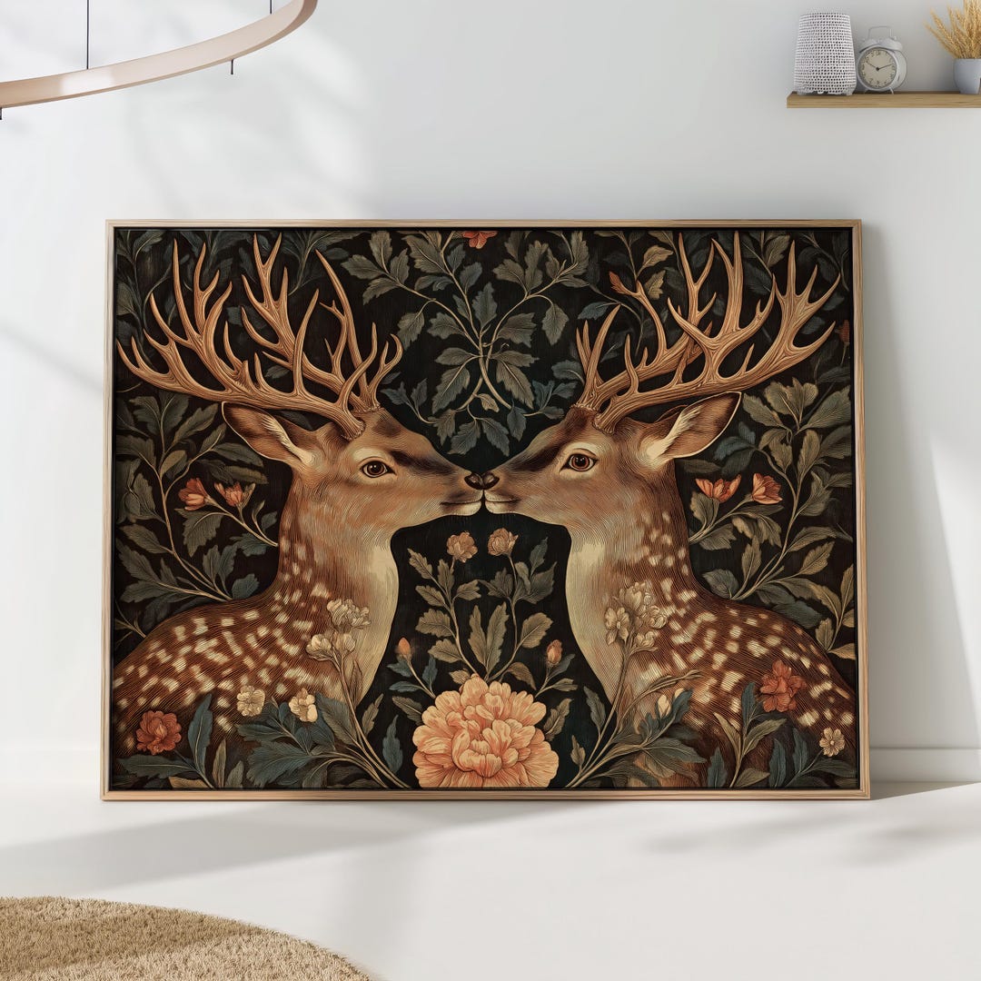 William Morris Deer Floral Print - Vintage Wildlife Botanical Wall Art ...