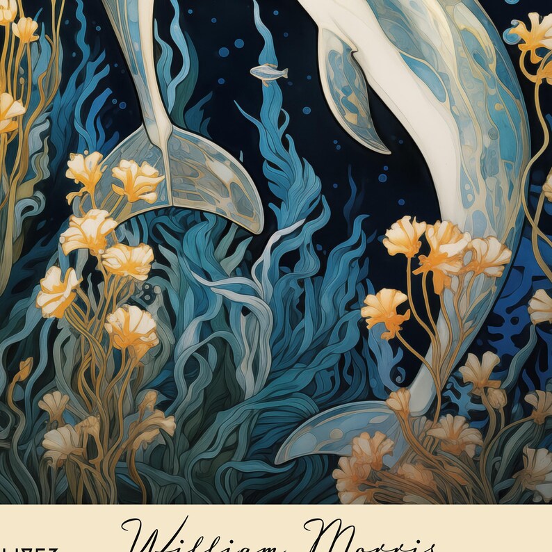 William Morris Dolphins Art Print - Vintage Marine Botanical Wall Decor ...