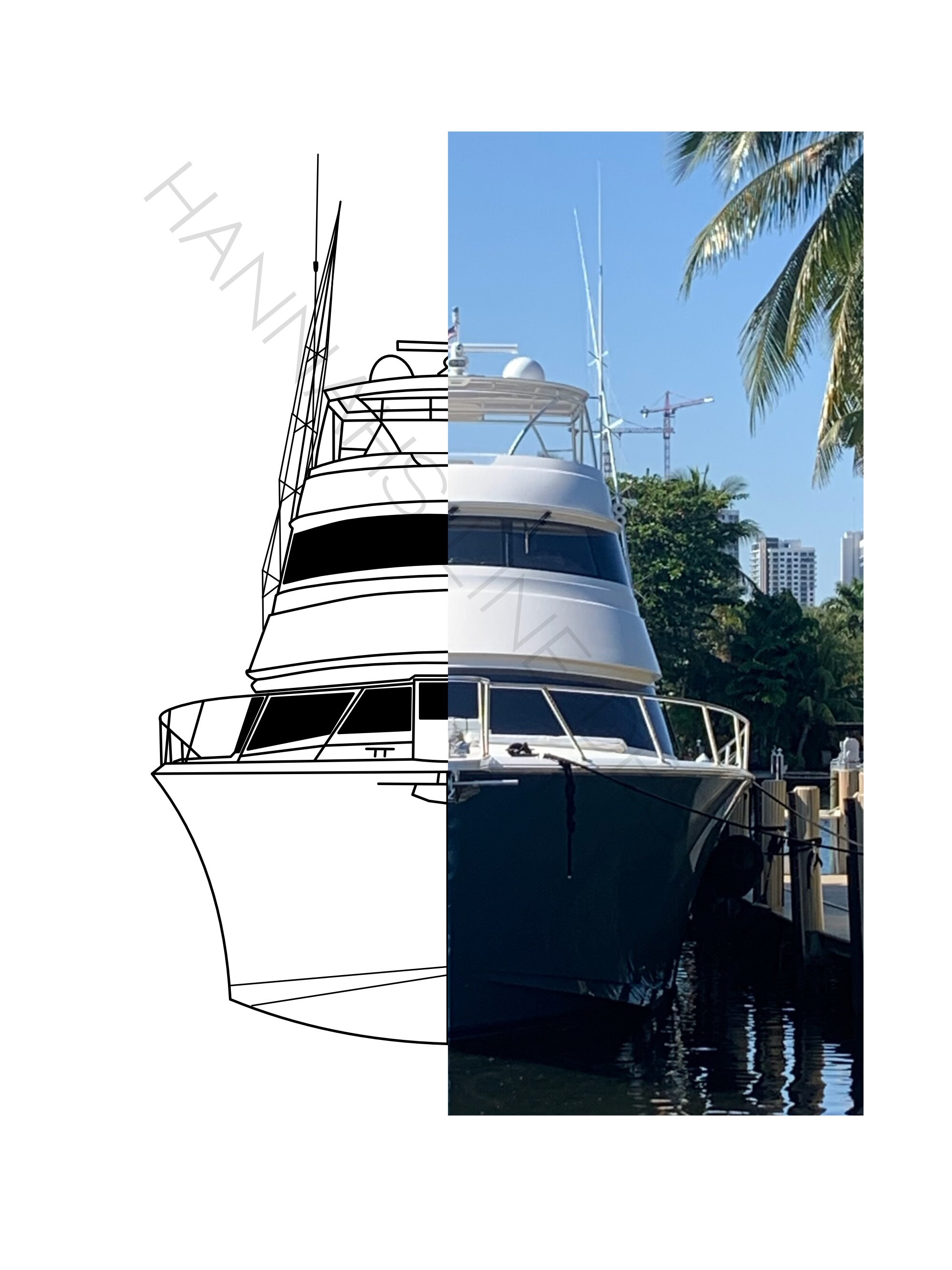 Personalized Boat Drawing Custom Line Art Your Boats Design Line ...