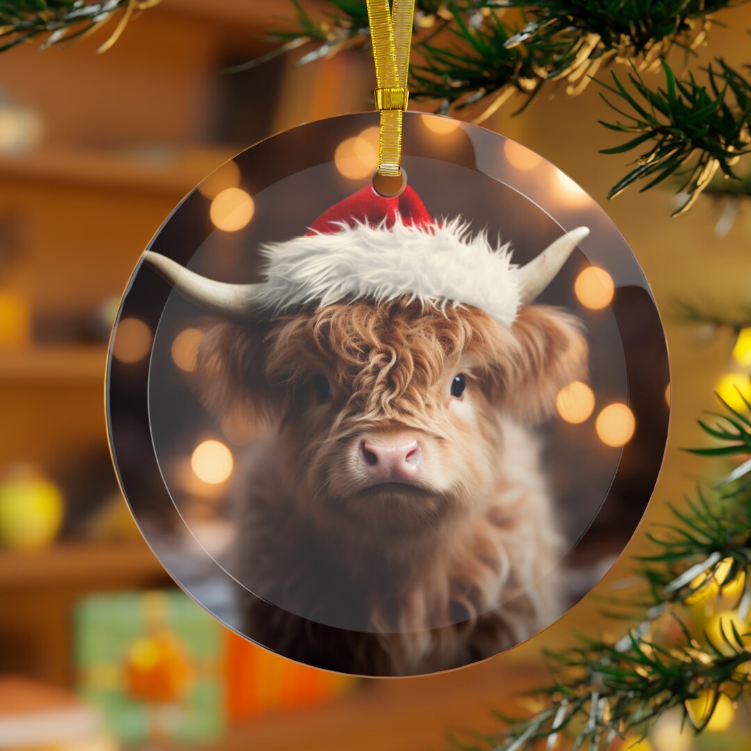 Baby Highland Cow Wearing Santa Hat Christmas Holiday Glass - Etsy