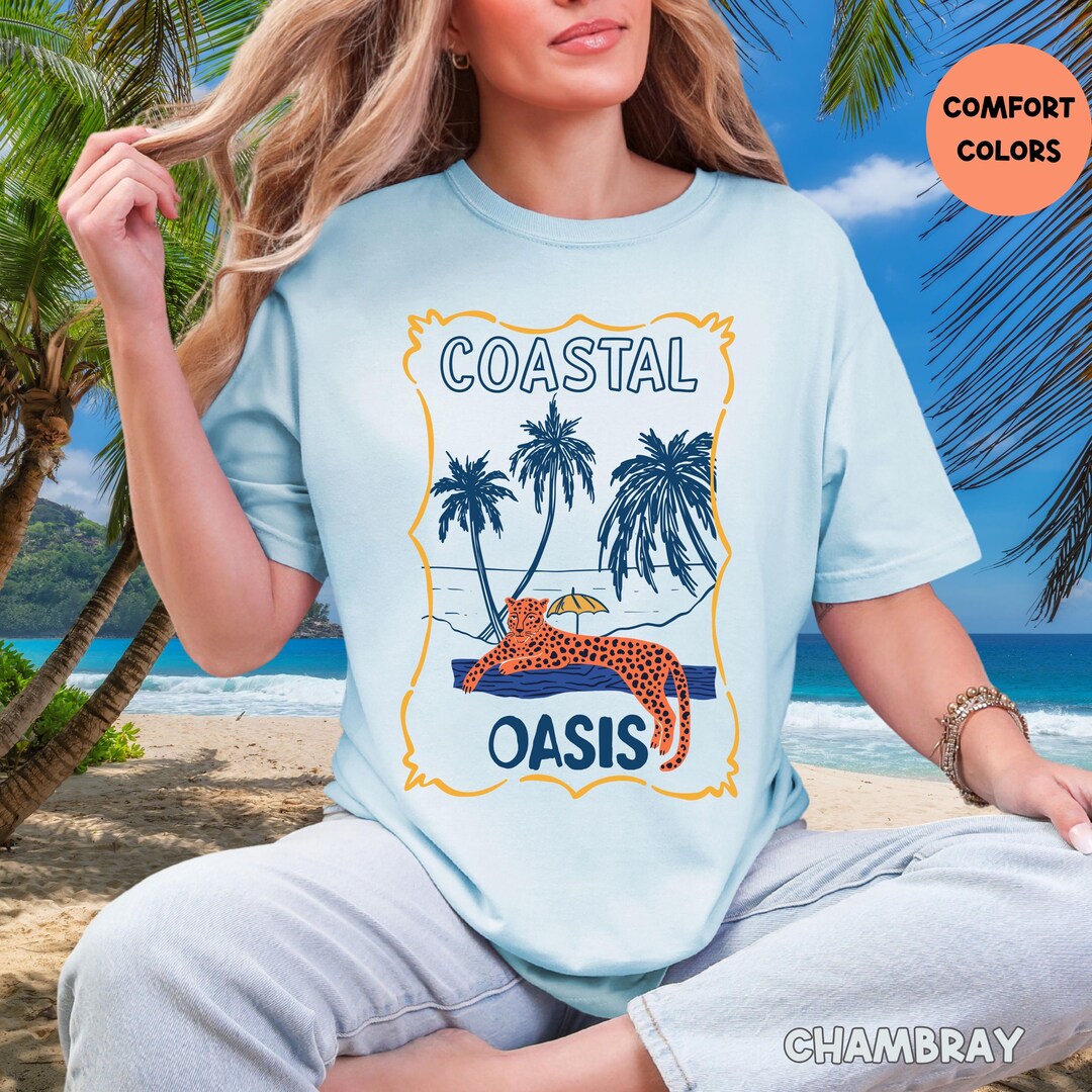 Beachy Coastal Shirt Leopard Shirt Oasis Tripping Shirt Retro Beach ...