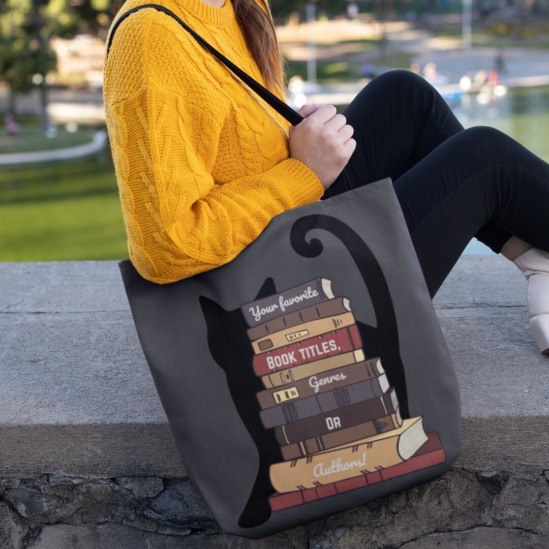 Personalized Cat Bookish Tote Bag, Custom Cat Lover Book Bag, Gift for ...