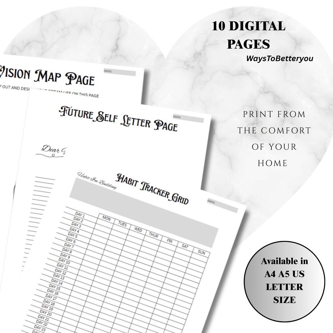Future Self Journal Printable: Vision Board, Gratitude, Habit Tracker ...