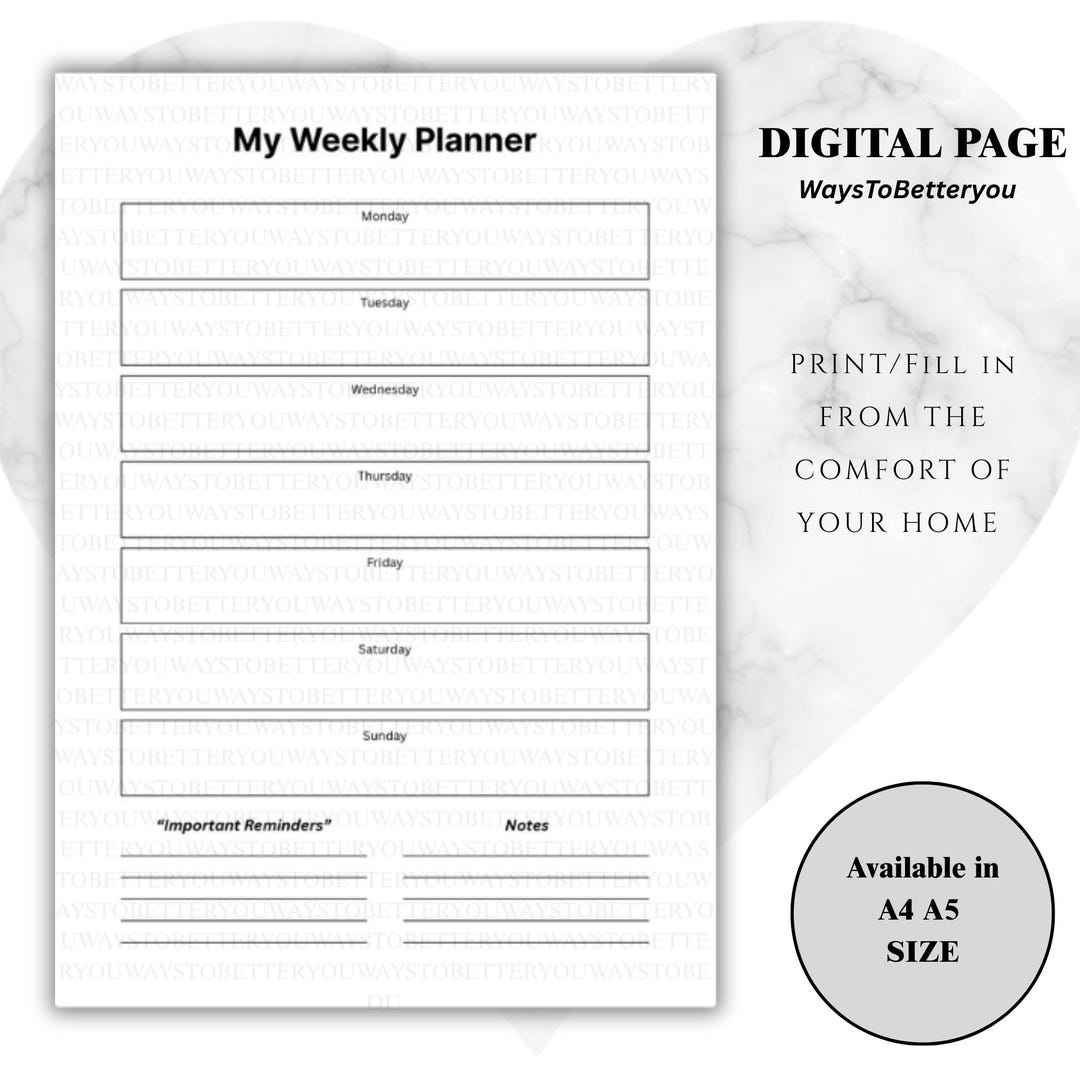 Editable My Weekly Planner Printable | A4 A5 Checklist (canva PDF) - Etsy