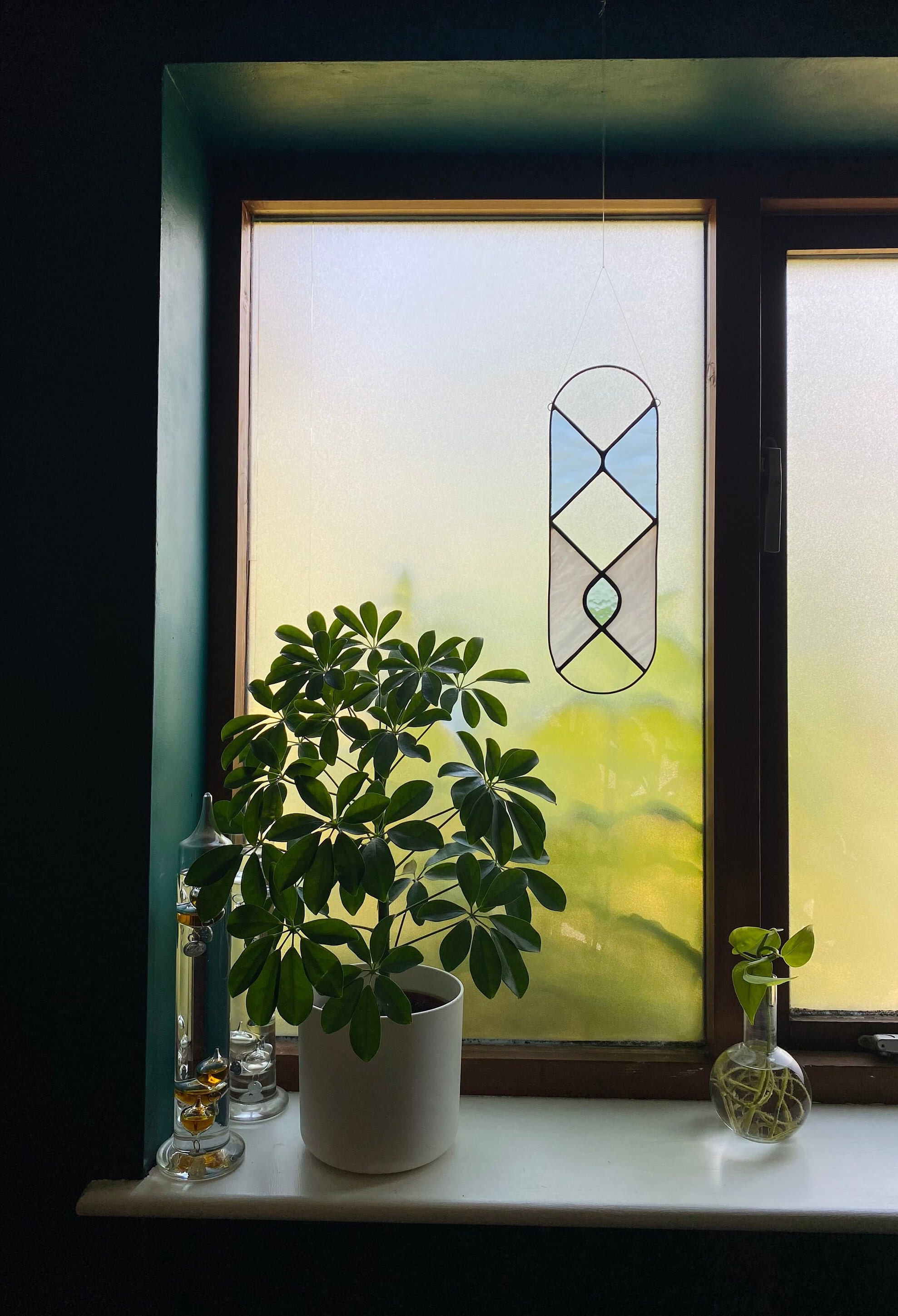 PERIWINKLE modern Stained Glass Panel, Sun Catcher, Wall Window Hanging ...