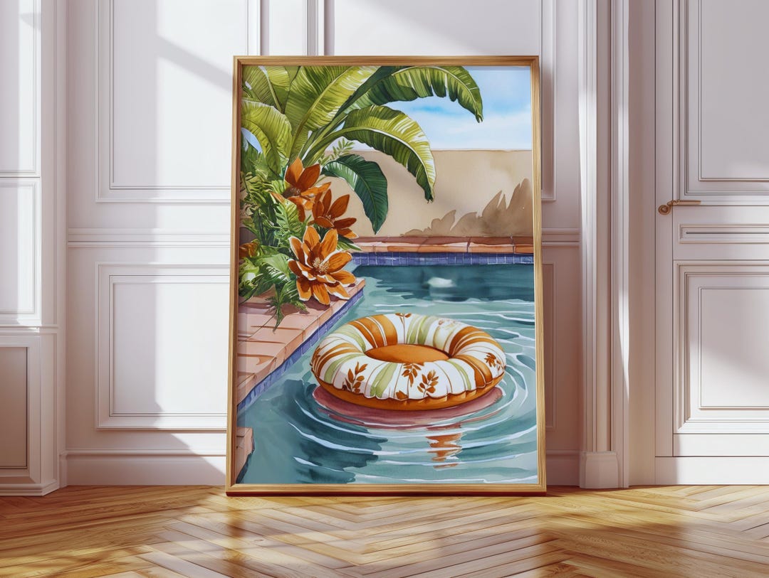 Retro Pool Float Wall Art | Printable Summer Decor | Swimming Pool Art ...