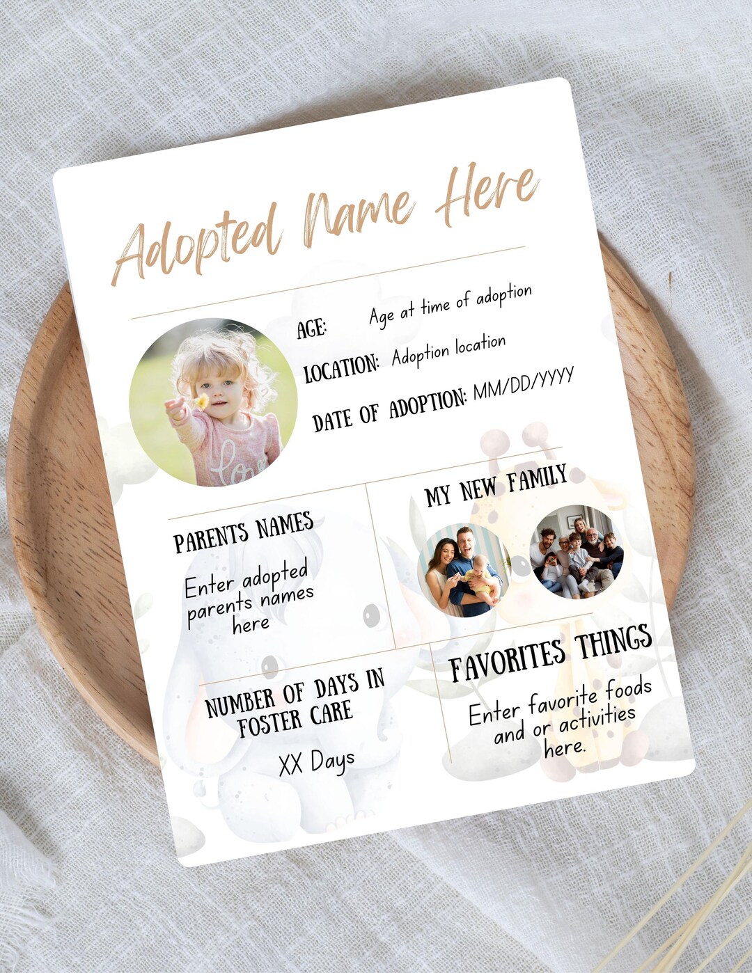Adoption Keepsake Printable| Personalized Adoption Day Gift for Child ...