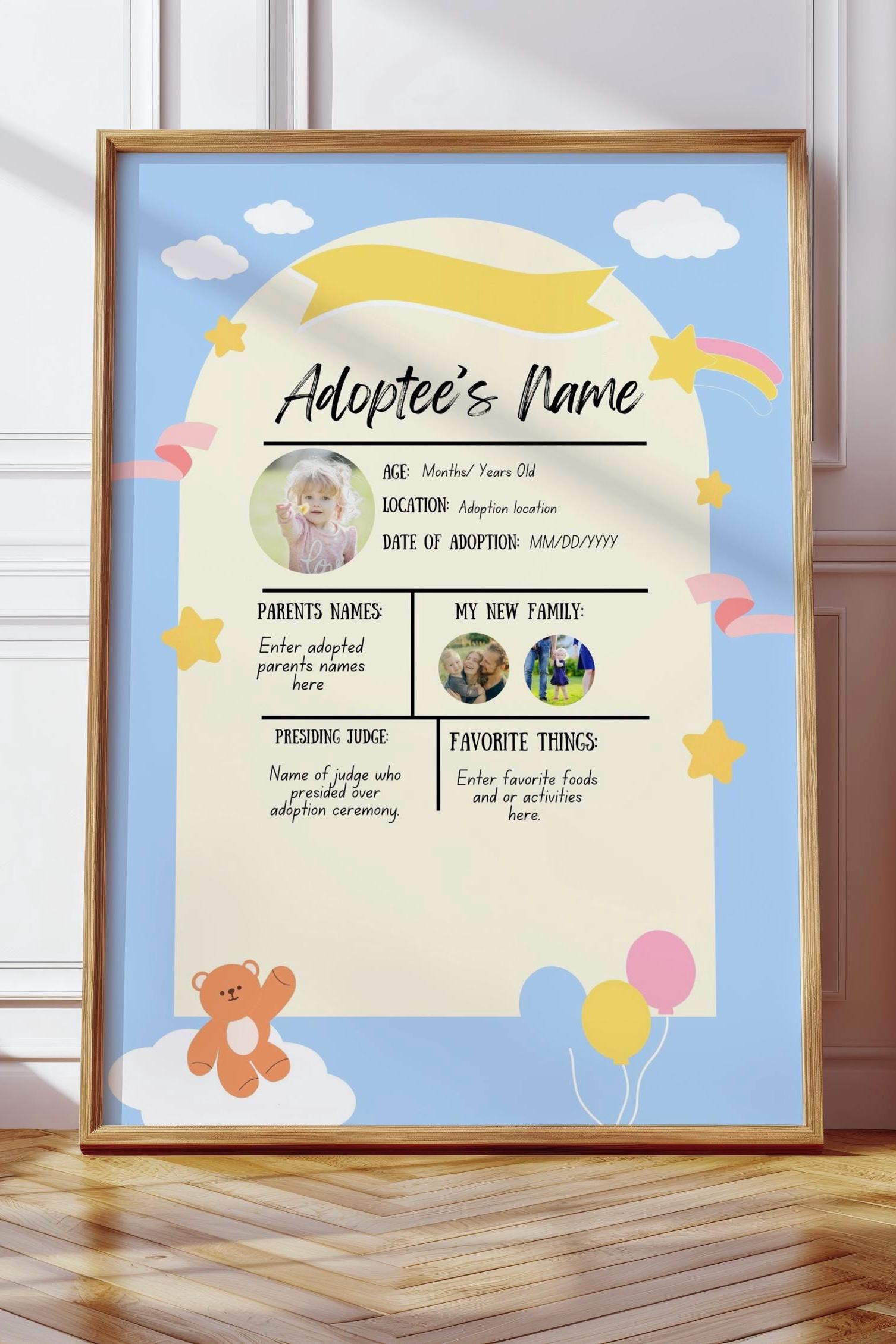 Adoption Keepsake Printable Ballon Theme | Personalized Adoption Day ...