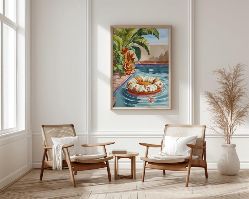 Retro Pool Float Wall Art | Printable Summer Decor | Swimming Pool Art ...