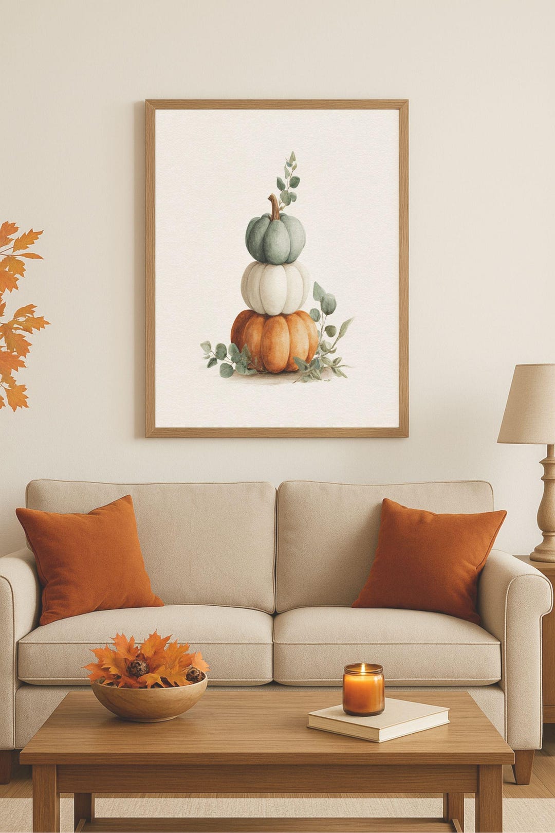 Fall Wall Art Printable | Stacked Pumpkin Watercolor | Autumn Home ...