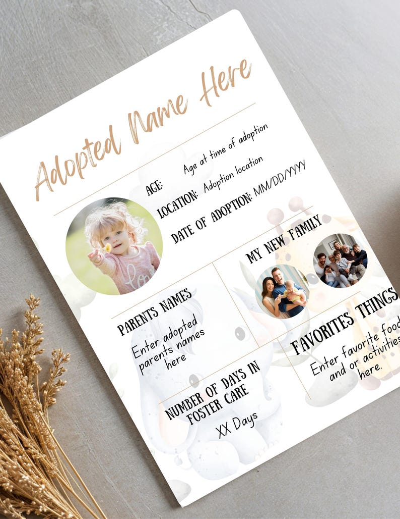 Adoption Keepsake Printable Personalized Adoption Day Gift for Child ...