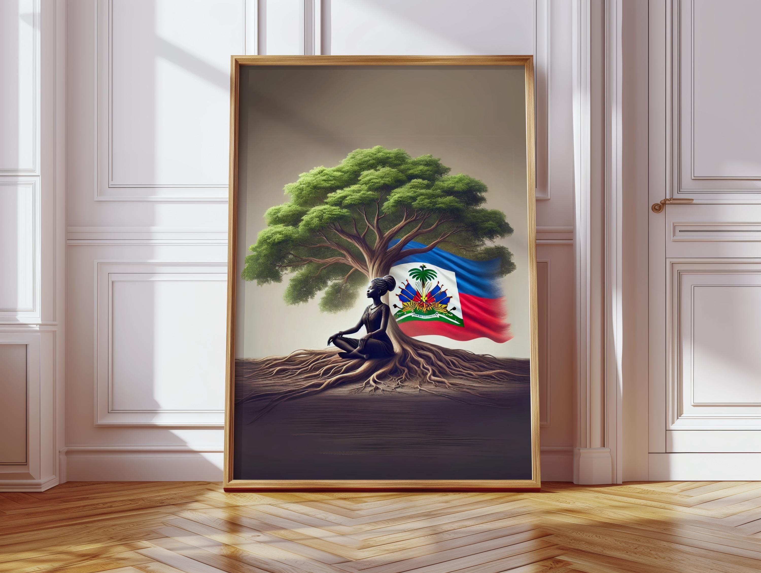 Haitian Flag Heritage Art Print | Woman Under Tree With Haitian Flag ...
