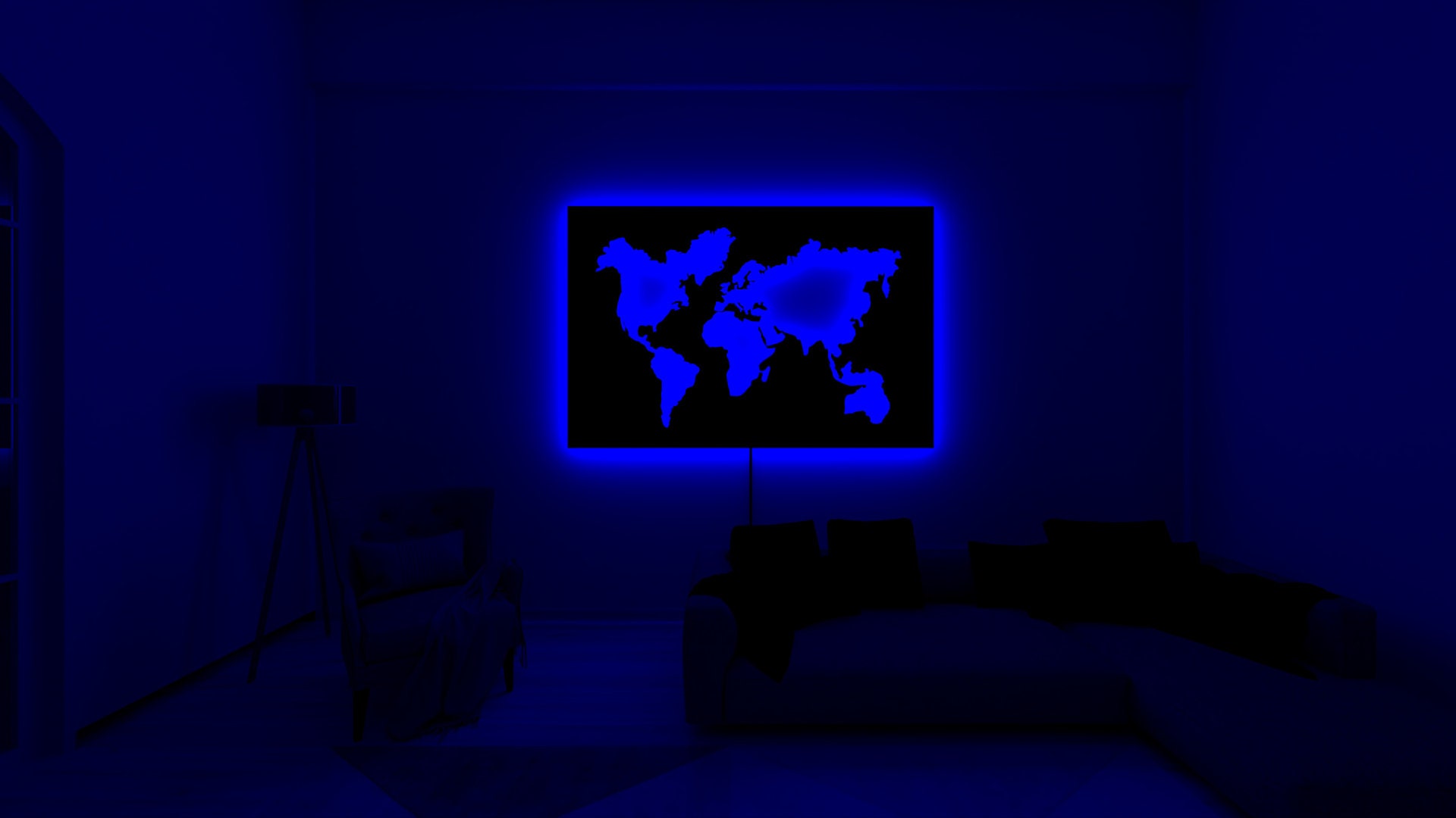 World Map Lighted up Wall Sign, RGB Led Lights, Wood Wall Decor, Home ...