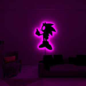 Sonic RGB Sign, Sonic Wooden Wall Decor, Sonic Led Light Sign, Rgb Wall ...