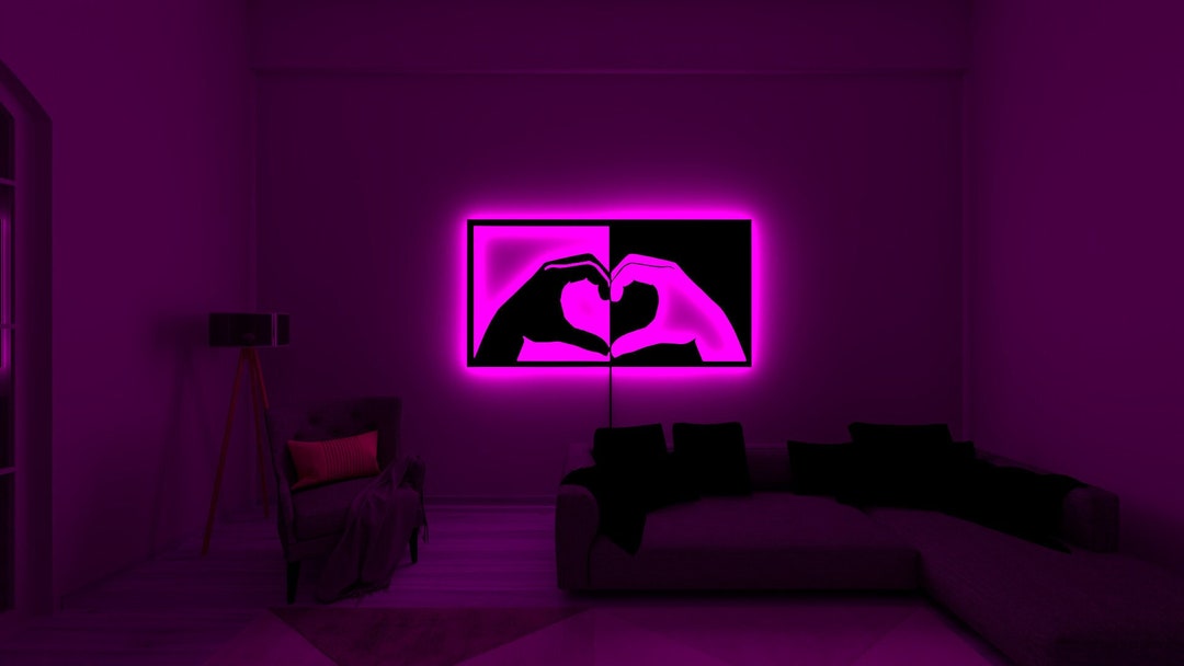 Heart Hand Pose Wall Decor, Love Hands Led Wall Art, Wall Decor With ...