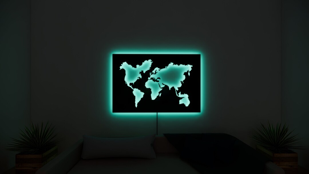 World Map Lighted up Wall Sign RGB Led Lights Wood Wall - Etsy